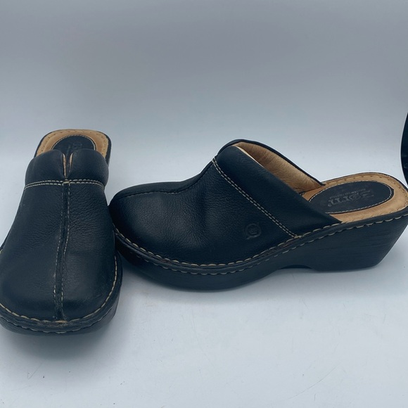 Born | Shoes | Womens Born Black Leather Slip On Wedged Clogs Mules ...